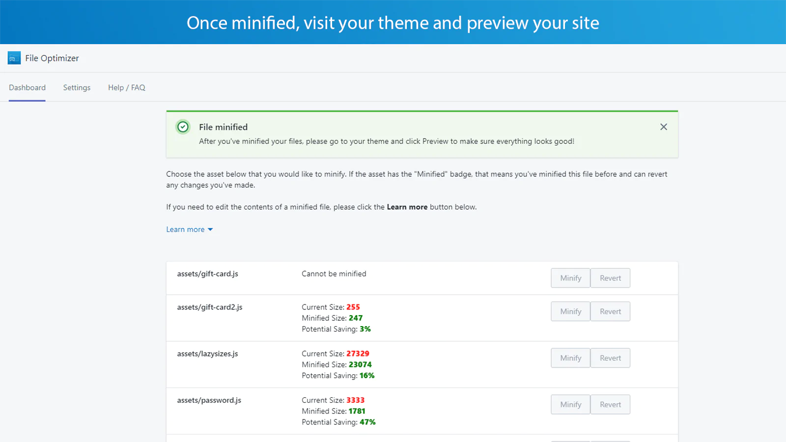 Saas App Store - MinifyMe ‑ File Optimizer