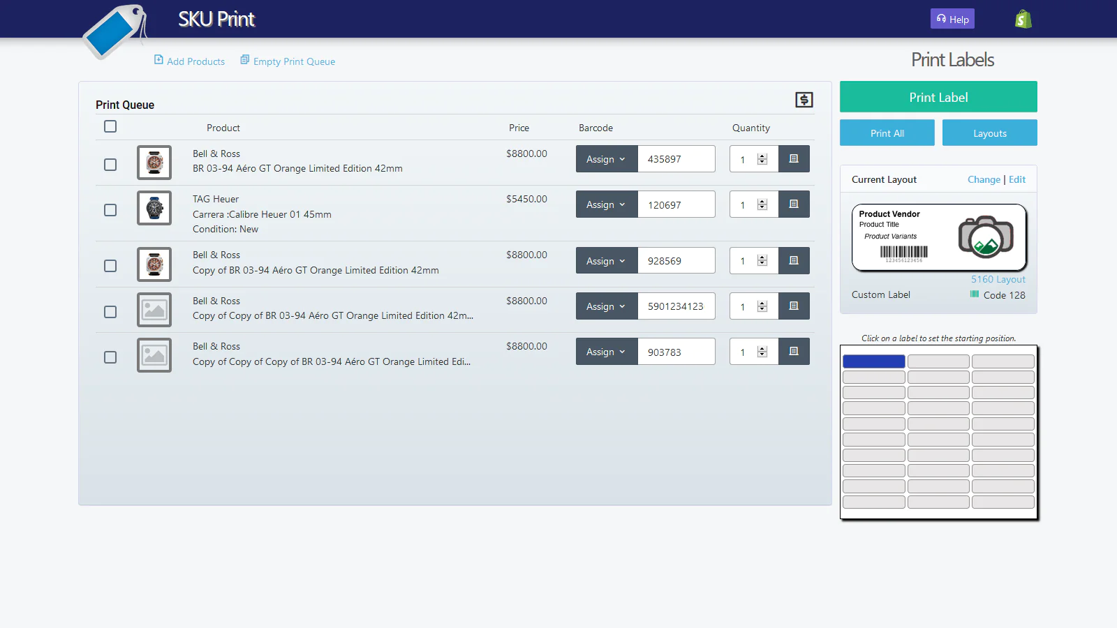 Saas App Store - SKU Print